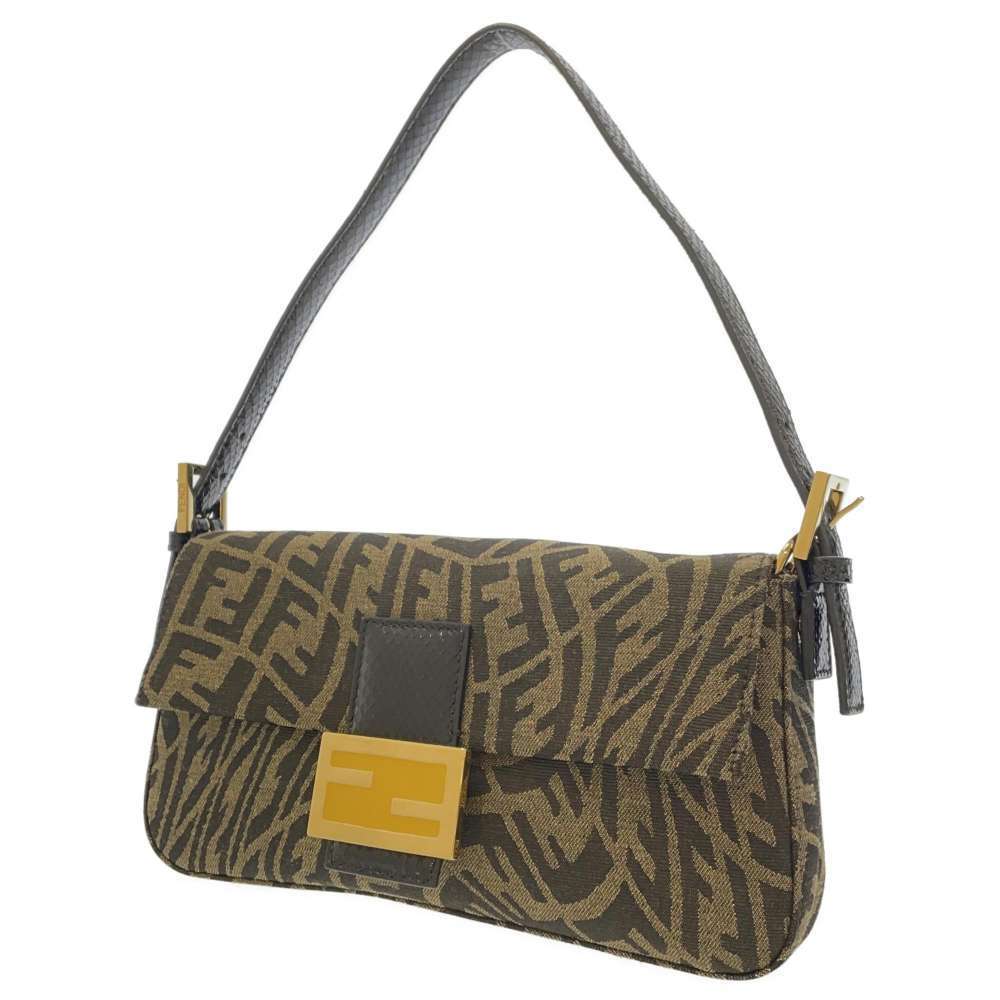 Fendi Baguette 1997 Canvas Python Shoulder Bag Black - Gem